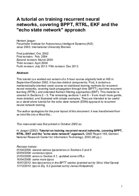 Pdf A Tutorial On Training Recurrent Neural Networks