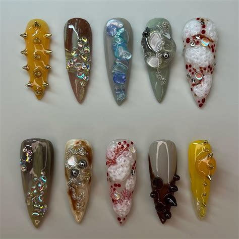 Avant Garde Press On Nails Handmade 3d Artistic Nail Set With Honey