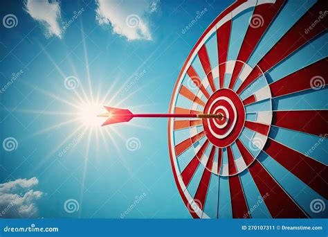 Red Darts Arrows In The Target With Blue Sky Background Target Or Goal