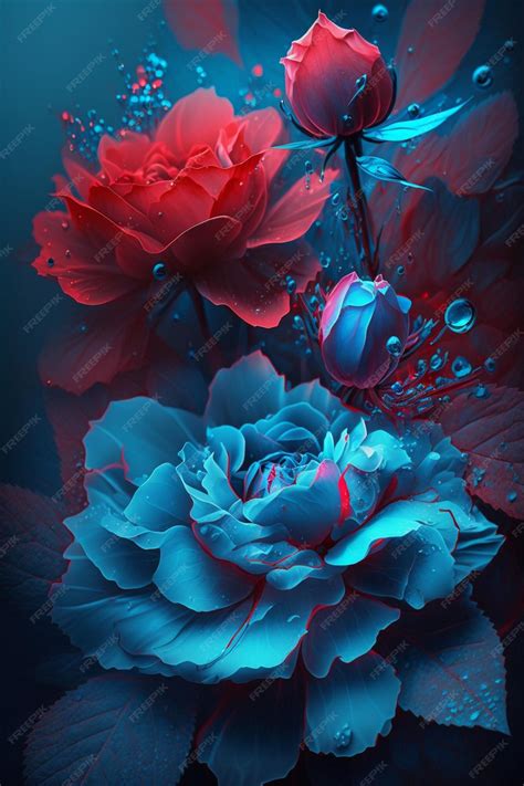 Premium Ai Image Two Red And Blue Roses Sitting Next To Each Other