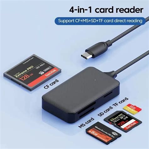 Type C USB 4 In 1 Card Reader For SD TF CF MS Card Reader USB Type C Converter Multifunction For
