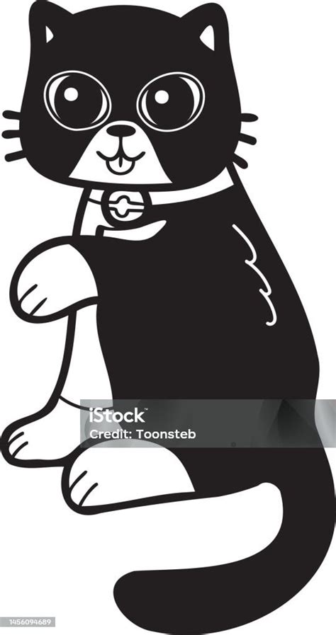 손으로 그린 마네키 네코 또는 낙서 스타일의 행운의 고양이 그림 고양이 새끼에 대한 스톡 벡터 아트 및 기타 이미지 고양이