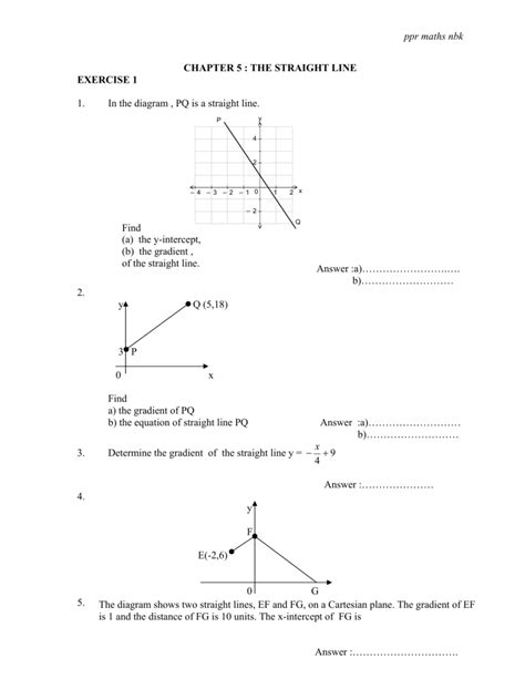 Straight Line Math Worksheet