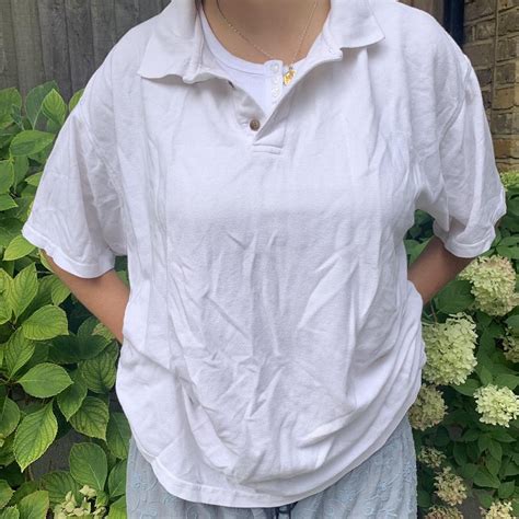 Plain White Baggy Simple Basic Oversized Polo Shirt Depop