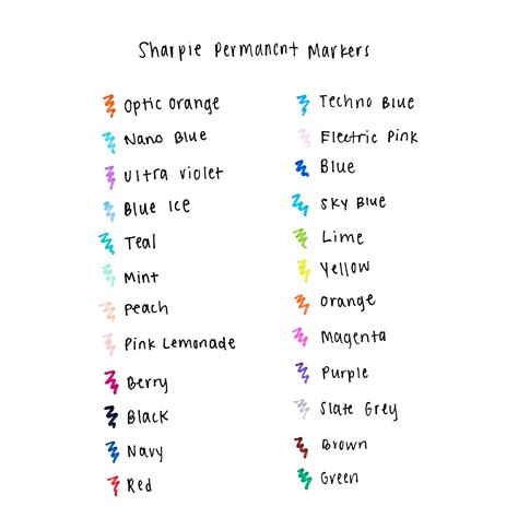 Printable Sharpie Color Chart