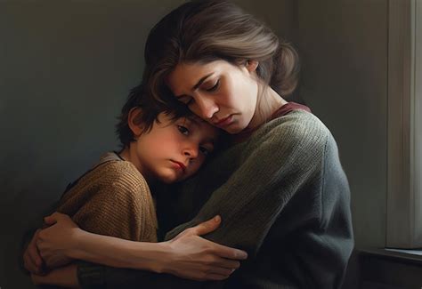 Premium Ai Image Photo Portrait Of Mother Hugging Her Loving Son