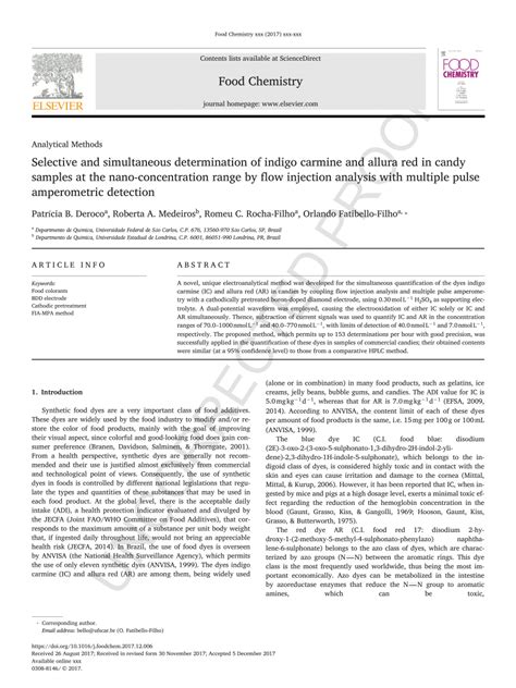 Pdf Selective And Simultaneous Determination Of Indigo Carmine And Allura Red In Candy Samples