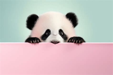 Cute Panda Bear Above Empty Banner Looking At Camera Panda World