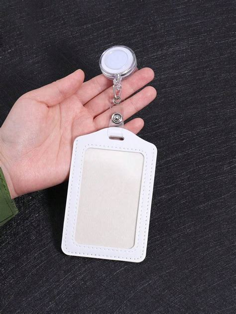 1pc White Vertical Bus Passcard Holder With Expandable Button