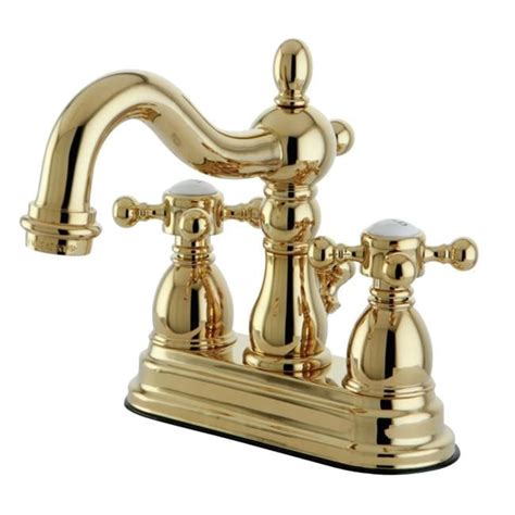 4 In Heritage Centerset Lavatory Faucet With Brass Pop Up Metal Cross