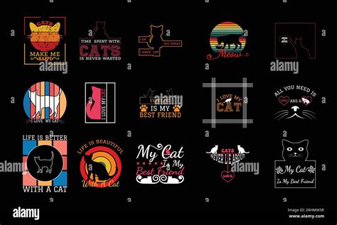Cat T Shirt Design Collection Stock Vector Image And Art Alamy