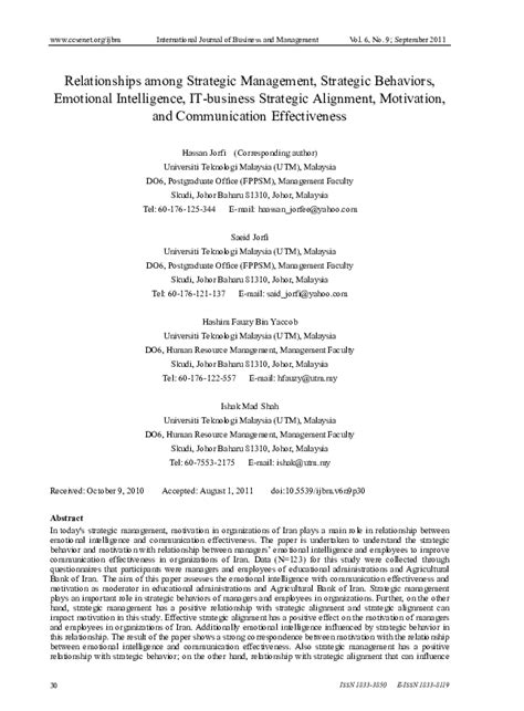 Pdf Relationships Among Strategic Management Strategic Behaviors Emotional Intelligence It