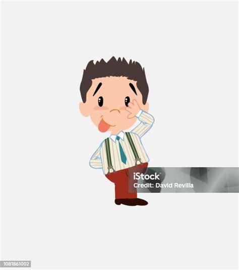 스마트 캐주얼 스타일에서 사업가 하고있다 재미 수줍음의 제스처에 있는 그의 혀 금융에 대한 스톡 벡터 아트 및 기타 이미지