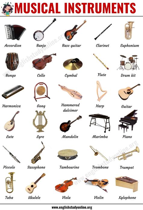 Musical Instruments List Of 30 Popular Types Of Instruments In English