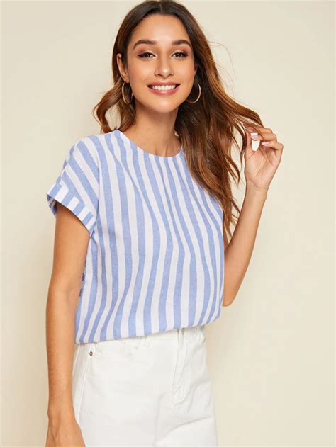 SHEIN Short Sleeve Striped Top Striped Top Striped Tops