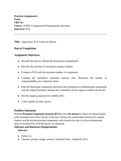 Aiml Hon Practical 4 Pdf Principal Component Analysis