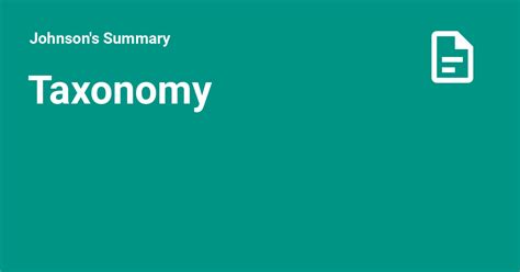Taxonomy Johnson S Summary