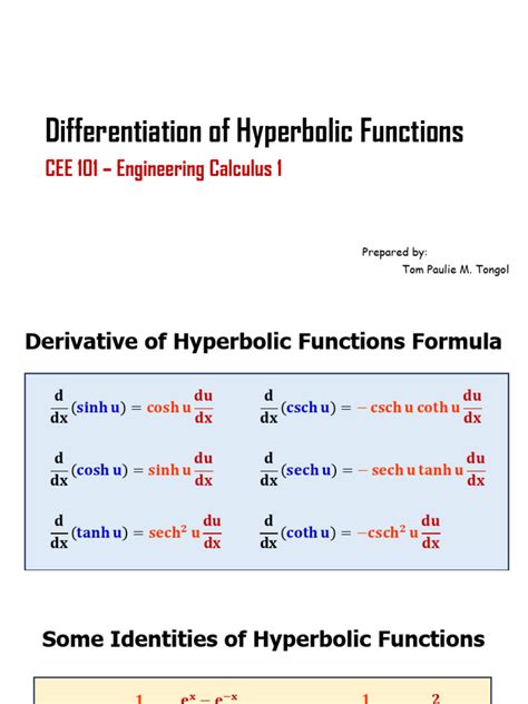 Topic 5 Differentiation Of Hyperbolic Functions V2 Pdf Subtraction