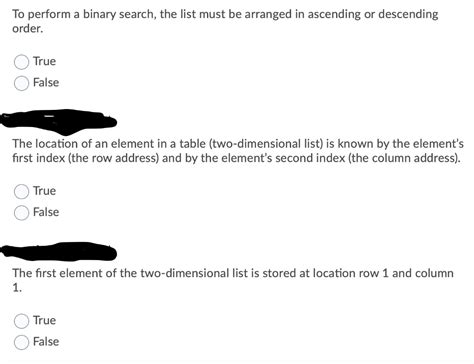 Solved To Perform A Binary Search The List Must Be Arranged Chegg
