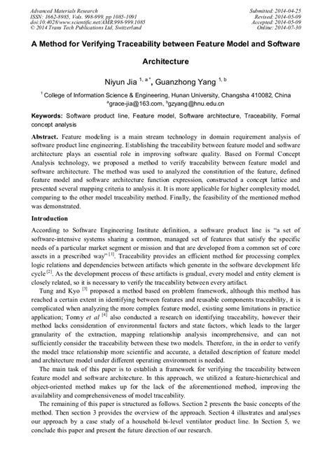 A Method For Verifying Traceability Between Feature Model And Software Architecture Scientificnet