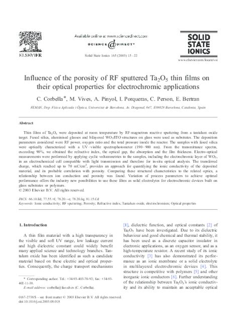 Pdf Influence Of The Porosity Of Rf Sputtered Ta2o5 Thin Films On Their Optical Properties For
