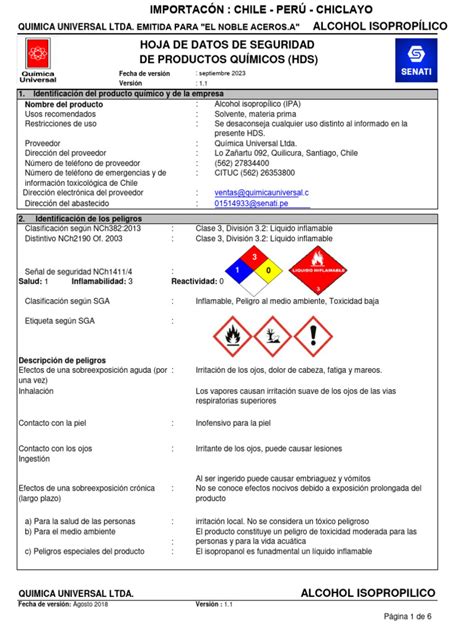 Alcohol Isopropilico Msds Pdf