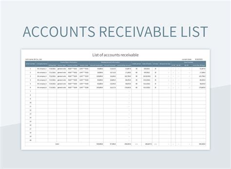 Accounts Receivable List Excel Template And Google Sheets File For Free Download - Slidesdocs