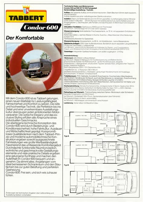Tabbert Condor 500 Unterlagen Tabbert