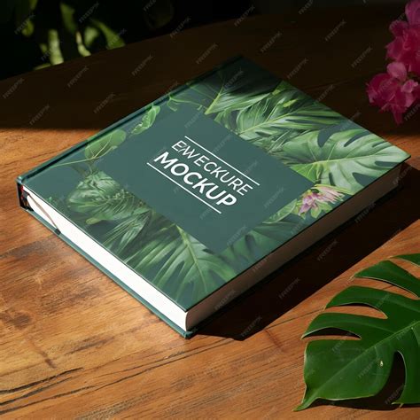 Hard Cover Book Mockup With Plants Premium Ai Generated Image