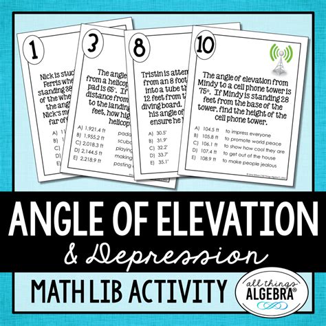 Angle Of Elevation And Depressionmath Lib Activity All Things Algebra®