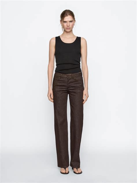 와이드 레그 미드라이즈 진 · 갈색 · 팬츠 Massimo Dutti