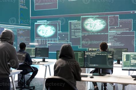 Cyber Defense Expert Examining Data On A Big Screen In Governmental Agency Focusing On Cyber