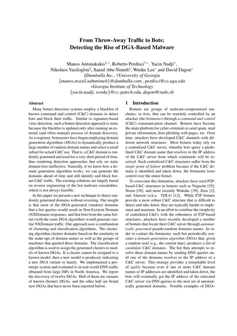 PDF From Throw Away Traffic To Bots Detecting The Rise Of DGA Based Malware