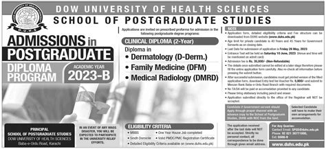 Dow University Of Health Sciences DUHS Postgraduate Admissions 2023