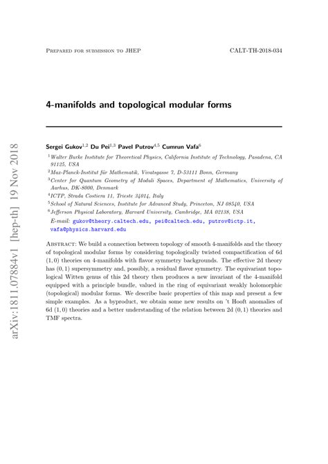 Pdf 4 Manifolds And Topological Modular Forms