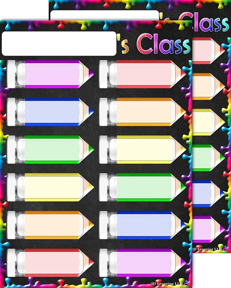 Rainbow Class Names Charts Laminated 14x195 Classroom Posters And