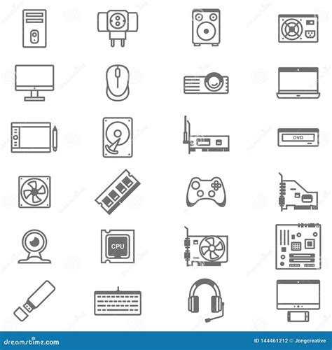 Computer Peripheral And Accessories Elements Icon Set Stock Vector