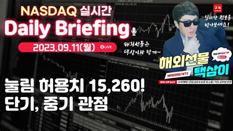 9월 11일월 해외선물 택삼이데일리 브리핑오전눌림허용치 15260 단기 중기 관점에 대해 Youtube