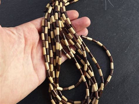 Natural Brown Tube Wood Beads Skinny Thin Tube Beads Mixed Browns
