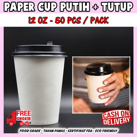 Paper Cup Putih Polos 12 Oz 360 Ml Tutup Lid Tea Cup Gelas Kopi