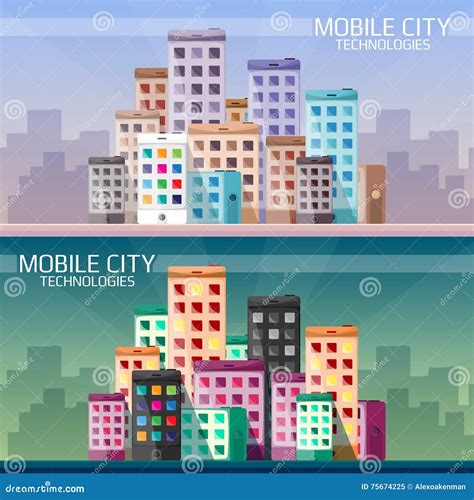 Bewegliche Technologien In Den Horizontalen Fahnen Der Stadt