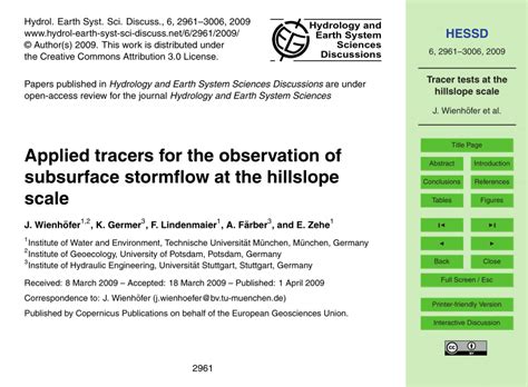Pdf Applied Tracers For The Observation Of Subsurface Stormflow At The Hillslope Scale