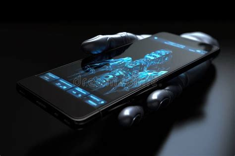 The Robot Controls Writes On The Phone Tablet Stock Image Image Of