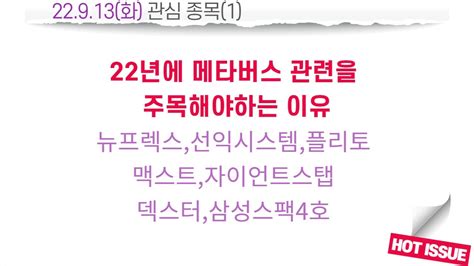 913화 관심종목1 메타버스 관련주를 주목해야 하는 이유 뉴프렉스선익시스템플리토맥스트자이언트스탭덱스터