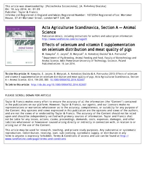 Pdf Effects Of Selenium And Vitamin E Supplementation On Selenium