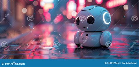 Ai Helper Bot In A Neon Cityscape Concept Neon Lights Futuristic