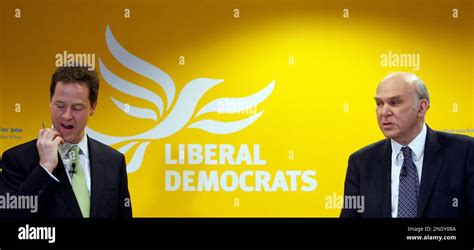 Nick Clegg Leader Of Britains Liberal Democrat Party Left And Vince