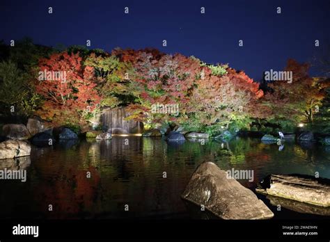 Autumn Leaves And Illumination In The Garden Of The Lords Residence In