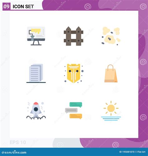 Mobile Interface Flat Color Set Of 9 Pictograms Of Network File Nature Document Pollution