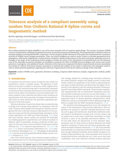 PDF Tolerance Analysis Of A Compliant Assembly Using Random Non Uniform Rational B Spline